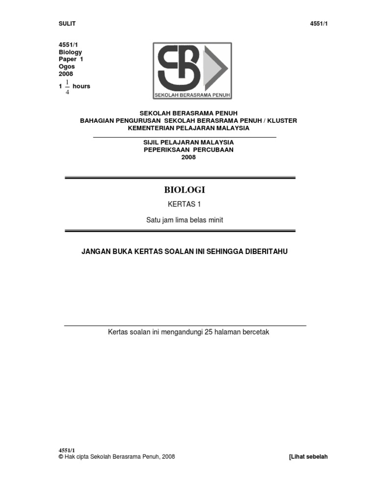 SBP Bio Paper 1& Answer | PDF | Carbon | Sulfur