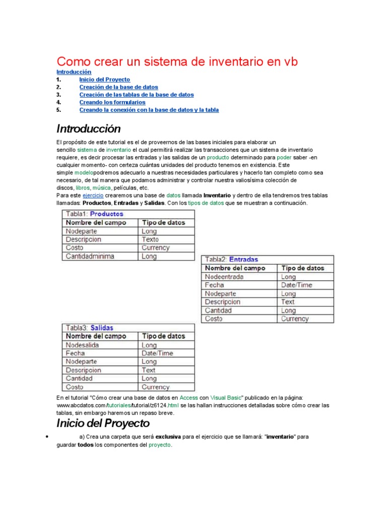 Como Crear Un Sistema de Inventario en VB Introducción | PDF | Tabla ...