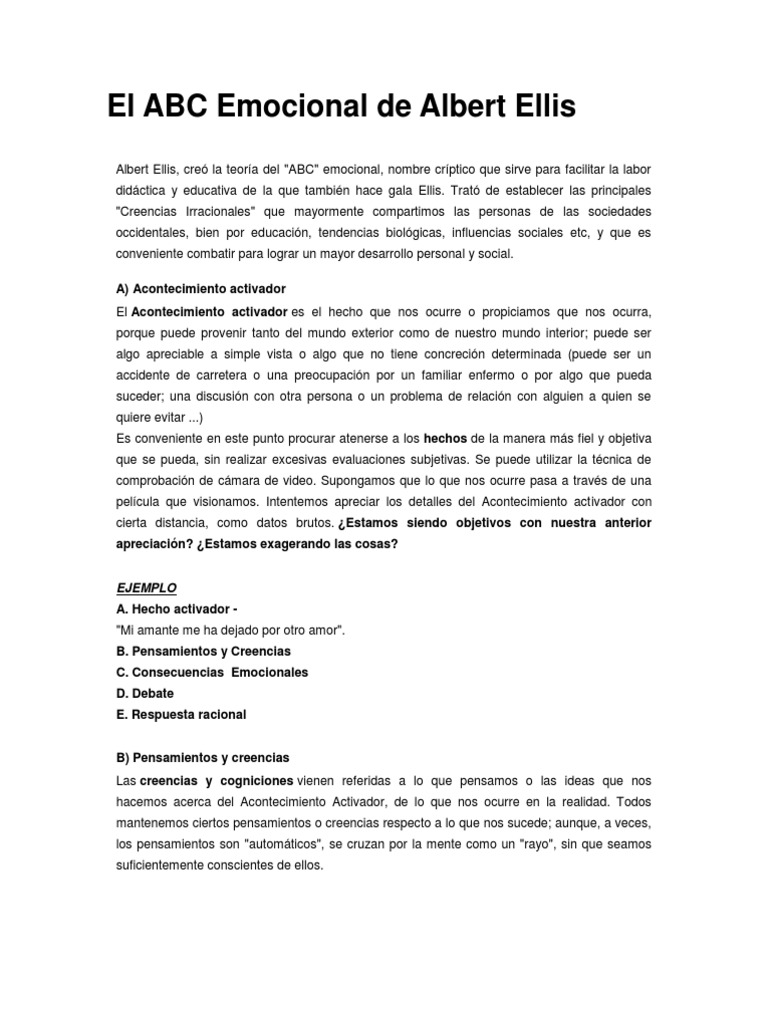 El modelo ABC de Albert Ellis: Un enfoque racional para entender y ... El modelo ABC de Albert Ellis: Un enfoque racional para entender y ...