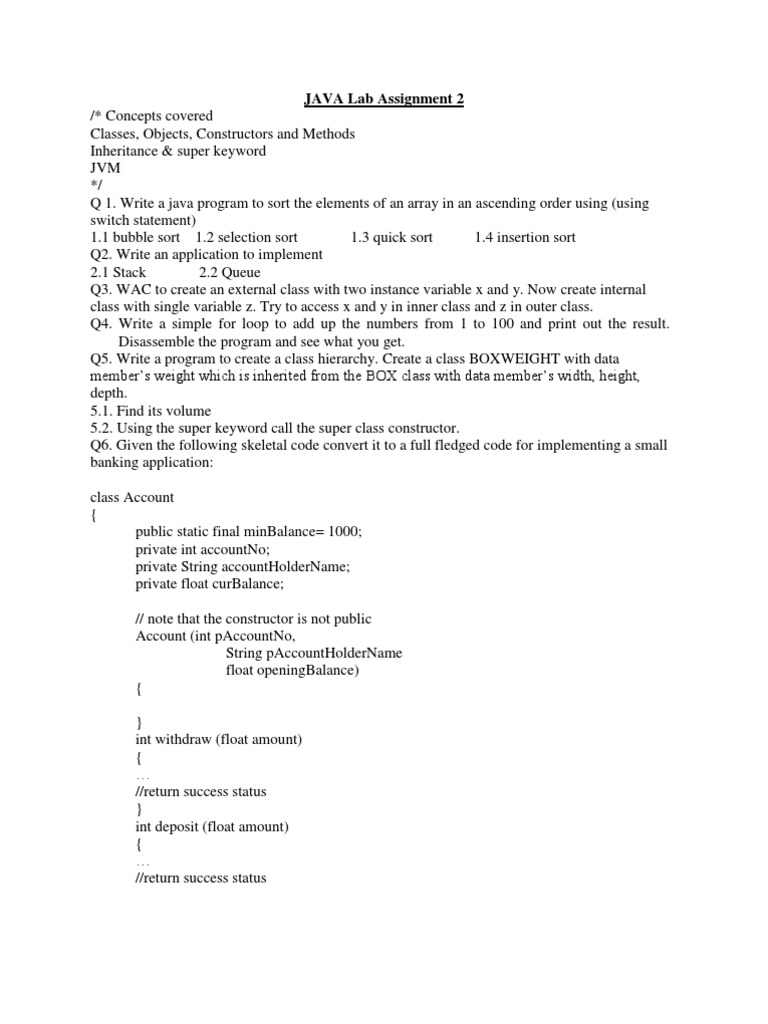 JAVA Lab Assignment 2 | PDF | Java (Programming Language) | Constructor ... JAVA Lab Assignment 2 | PDF | Java (Programming Language) | Constructor ...