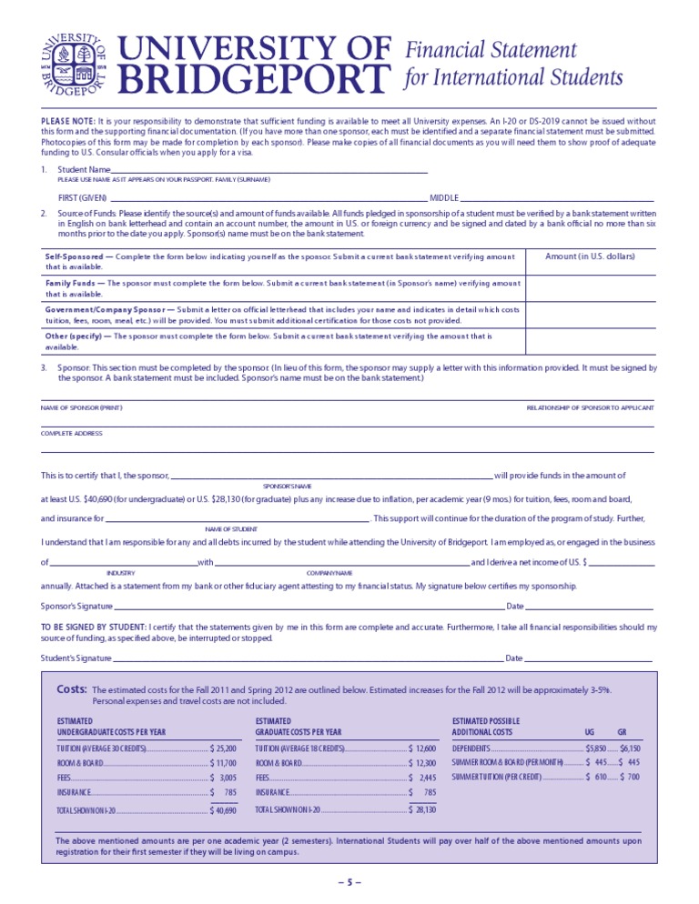 Financial Statement For International Students: Costs | PDF | Tuition ...