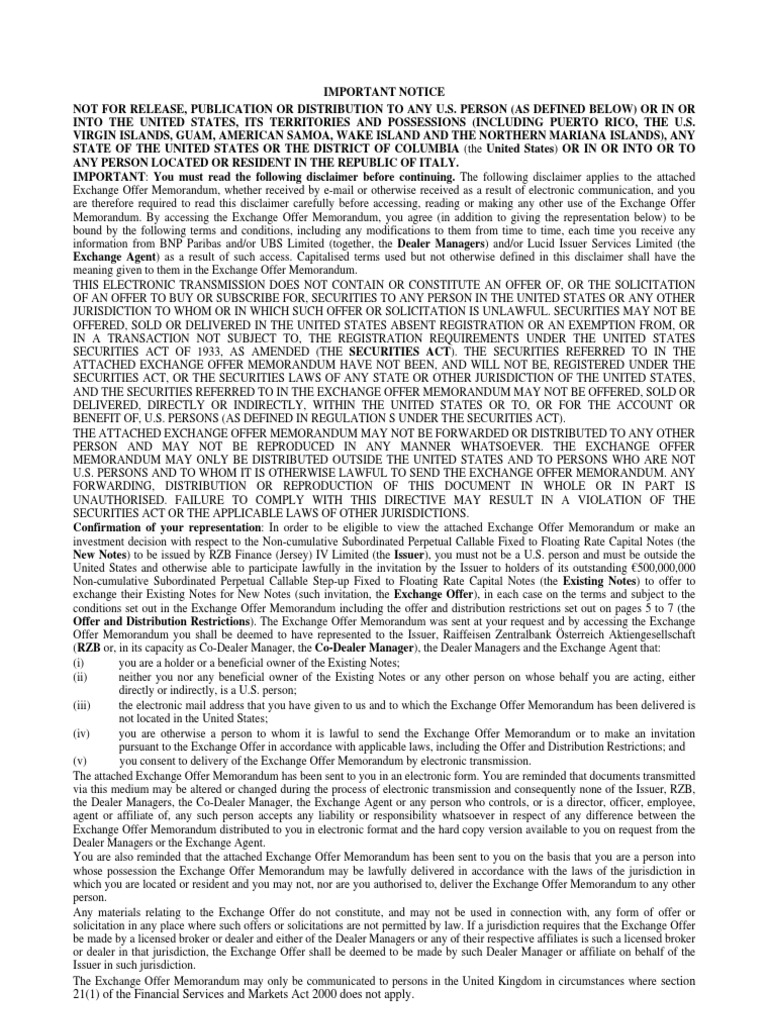 RXB Distressed Exchange Offer | PDF | Swap (Finance) | Securities (Finance)