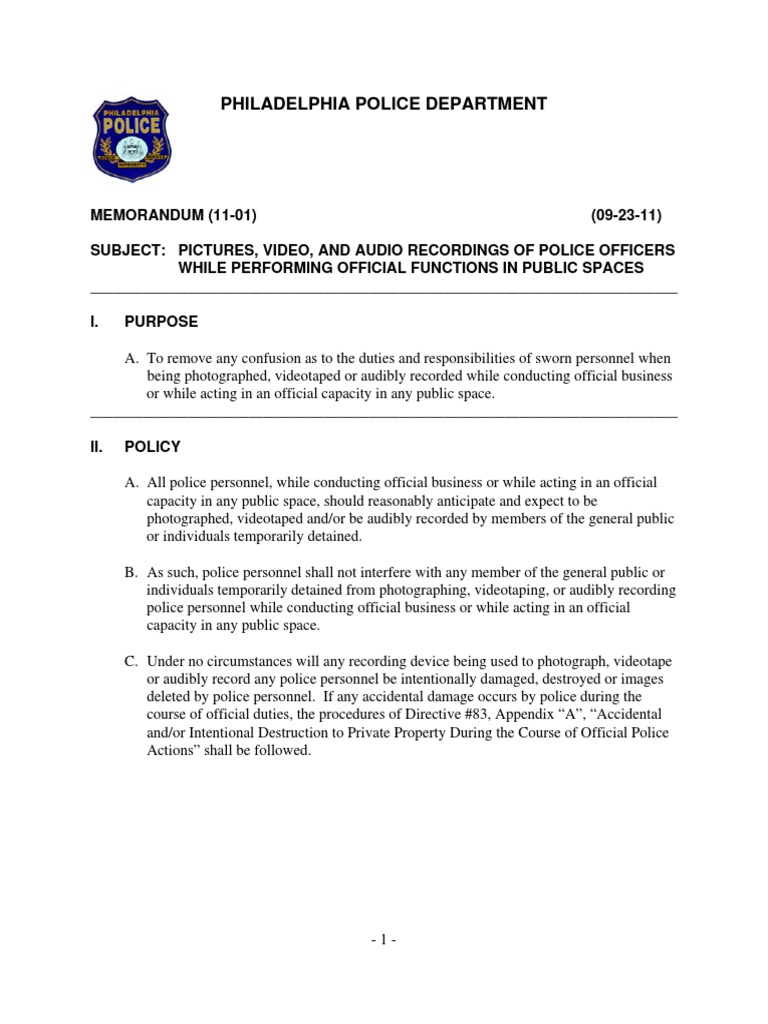 Phiadelphia Police Directive | Search Warrant | Police