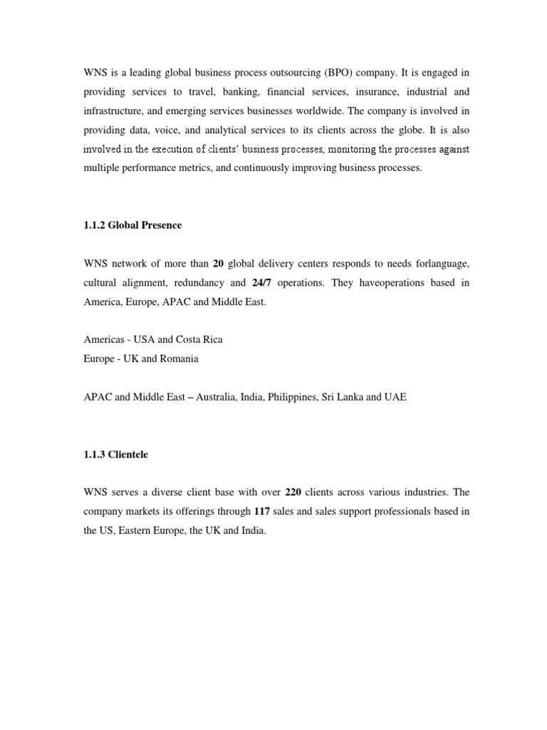 WNS: Global BPO Services Overview | PDF