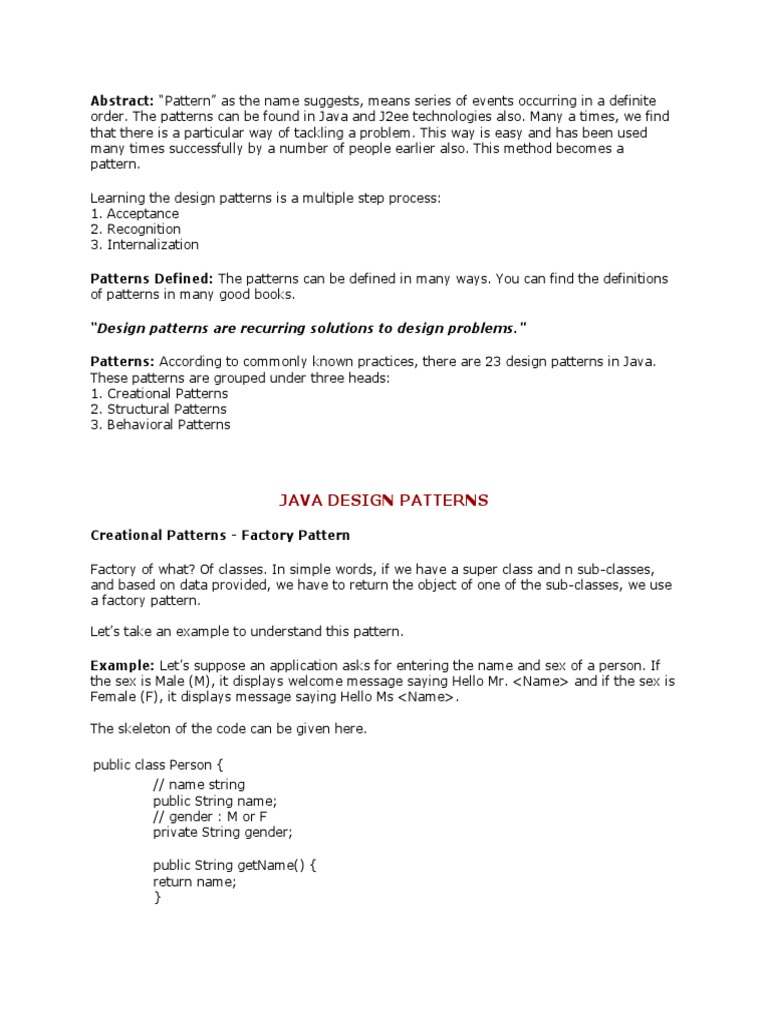 Java Design Patterns Pdf Class Computer Programming Interface 4334