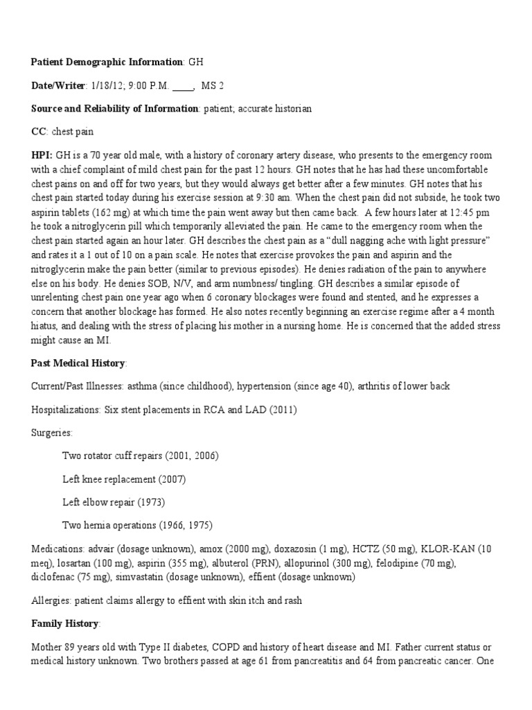 Chest Pain Case Write-Up - Doctoring III | PDF | Angina Pectoris | Thorax