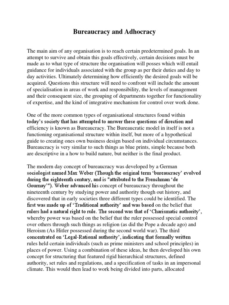 Bureaucracy and Adhocracy | PDF | Bureaucracy | Organizational Structure