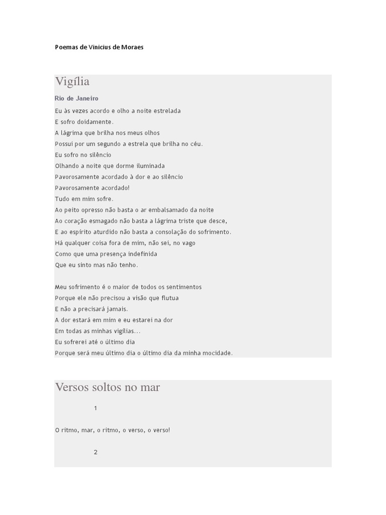 Alguns Poemas de Vinicius de Moraes | Download grátis PDF | Alma | Amor