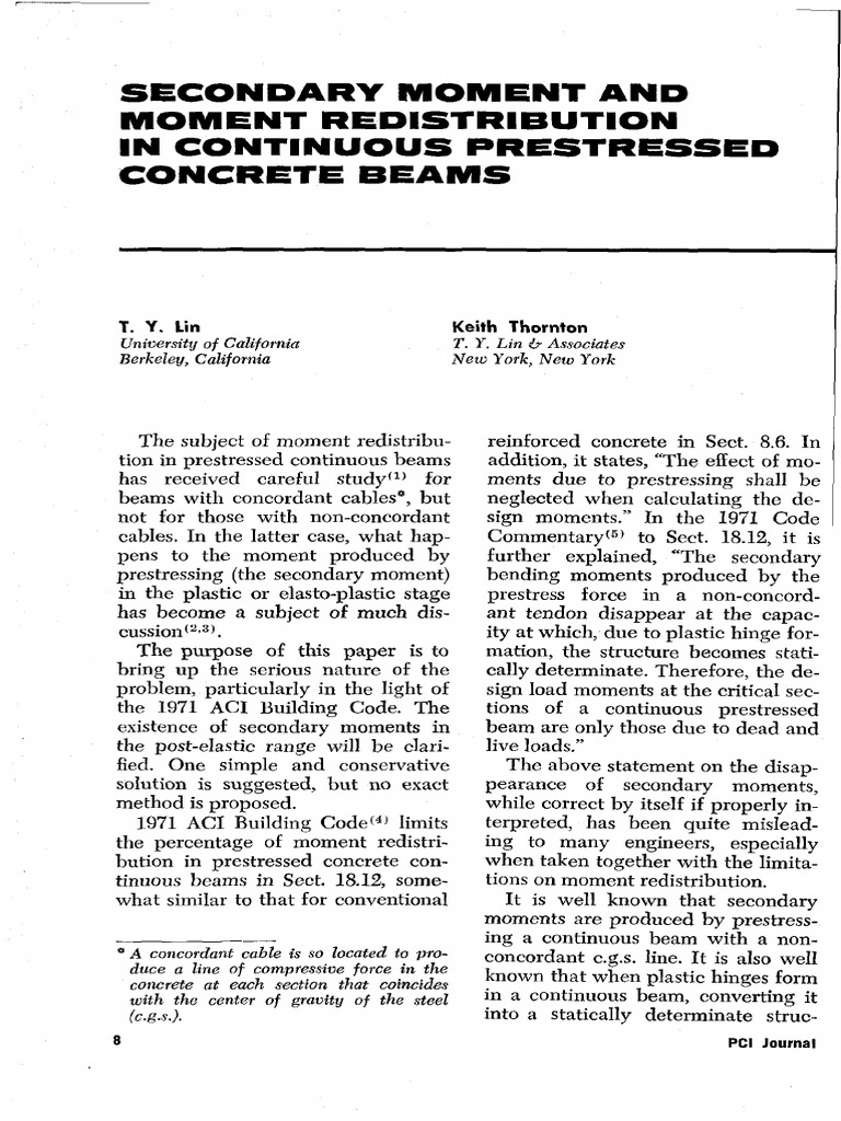 Secondary Moment and Redistribution in Continuos Prstressed Concrete ...