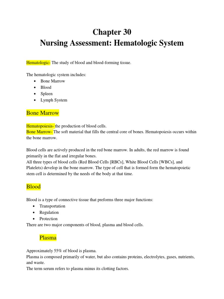 Chapter 30 Nursing Assessment Hematologic System | PDF | Coagulation ...