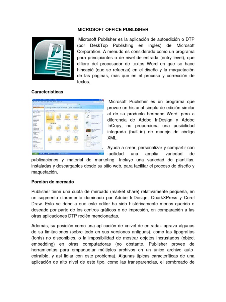 Usos y características de Microsoft Publisher | PDF | Software ...