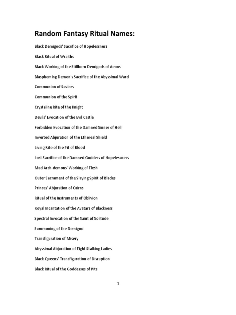 Random Fantasy Ritual Names | PDF | Ghosts | Hell