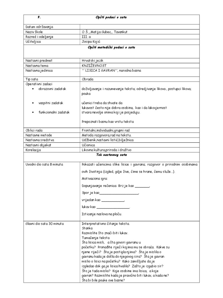 9.lisica I Gavran - Narodna Basna | PDF