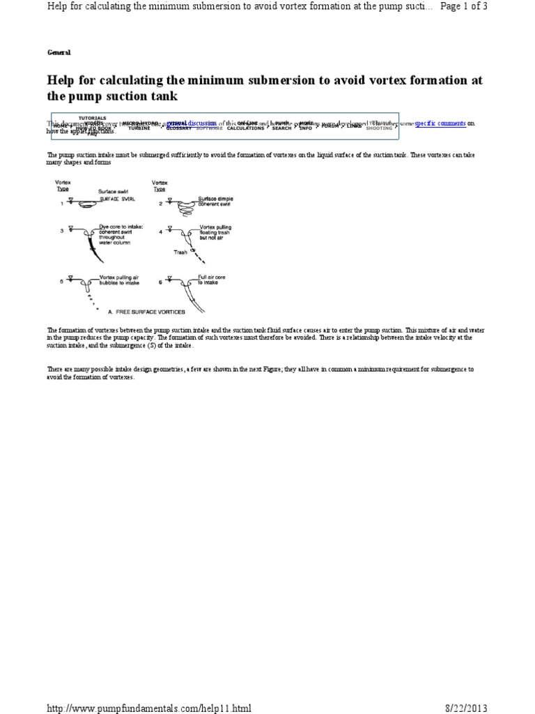 Calculating Minimum Pump Suction Submergence to Avoid Vortex Formation ...