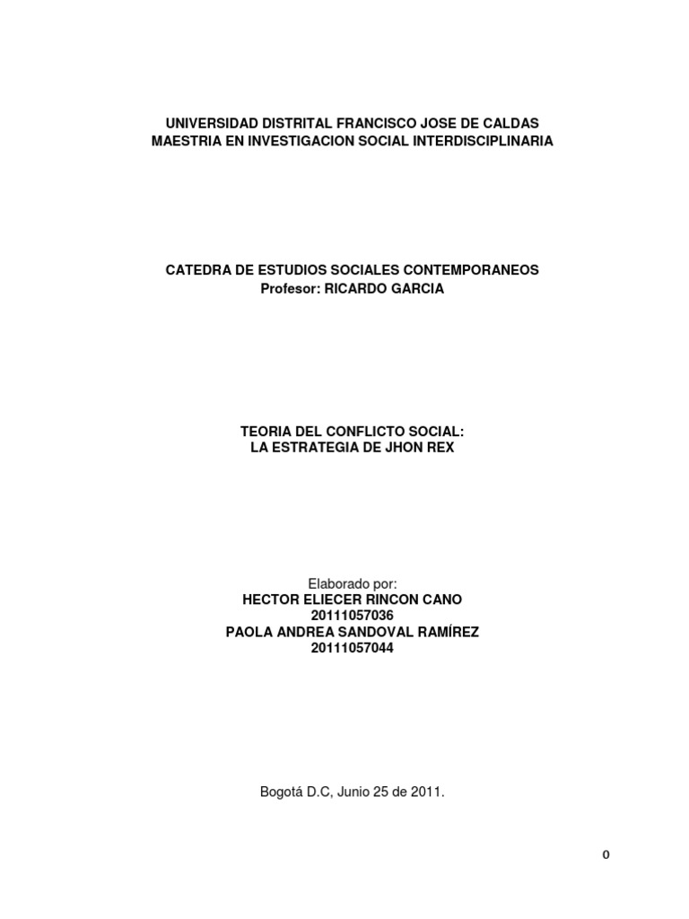 Relatoria Jhon Rex | PDF | Conflicto (proceso) | Teorías sociológicas