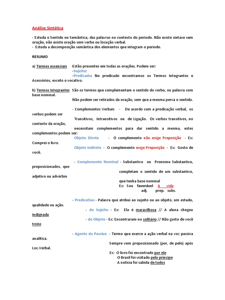 ANALISE SINTÁTICA | Assunto (Gramática) | Predicado (Gramática)