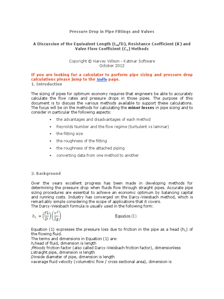 Pressure Drop in Pipe Fittings and Valves | PDF | Reynolds Number ...