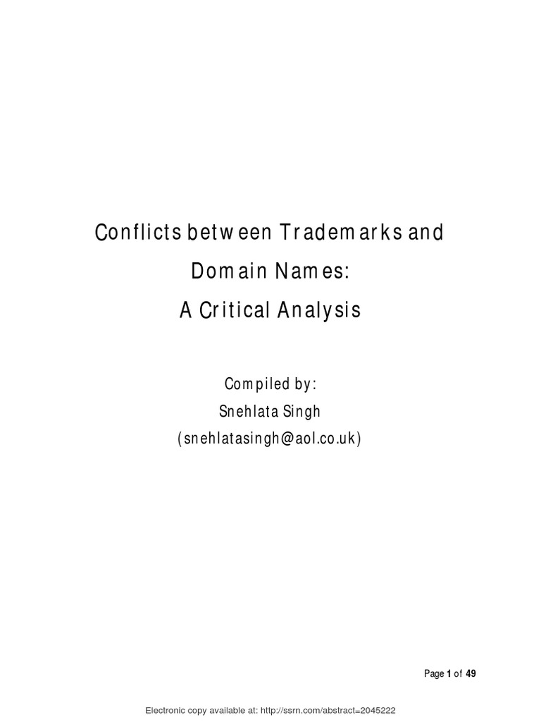 SSRN-Id2045222-Conflicts Between Trademarks and Domain Names A Critical Analysis | PDF ...