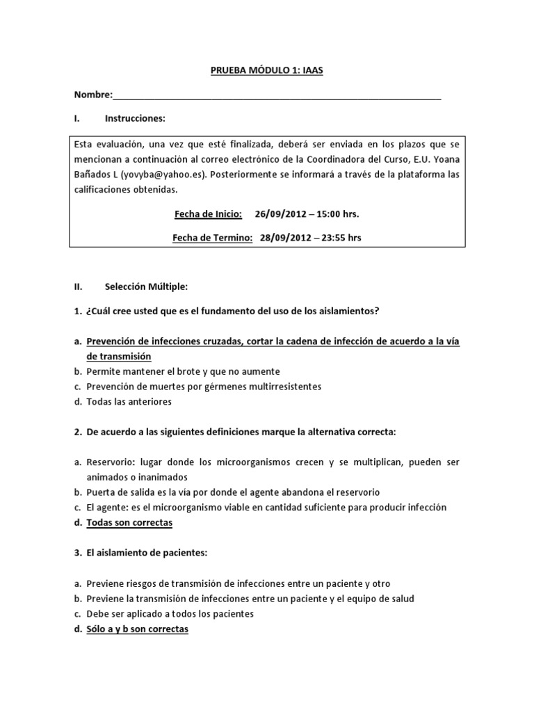 Prueba Modulo 1 Iaas | PDF | Lavado de manos | Infección