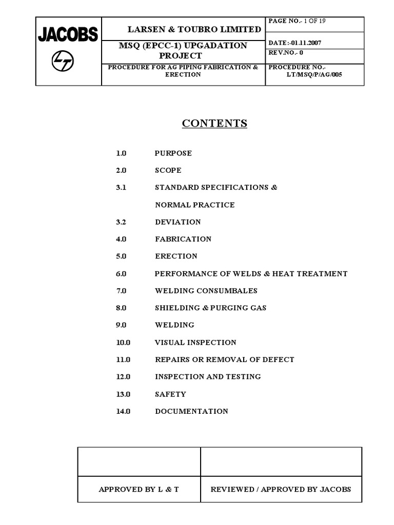 Jacobs Standard Specification - Piping Fabrication and Erection | PDF ...