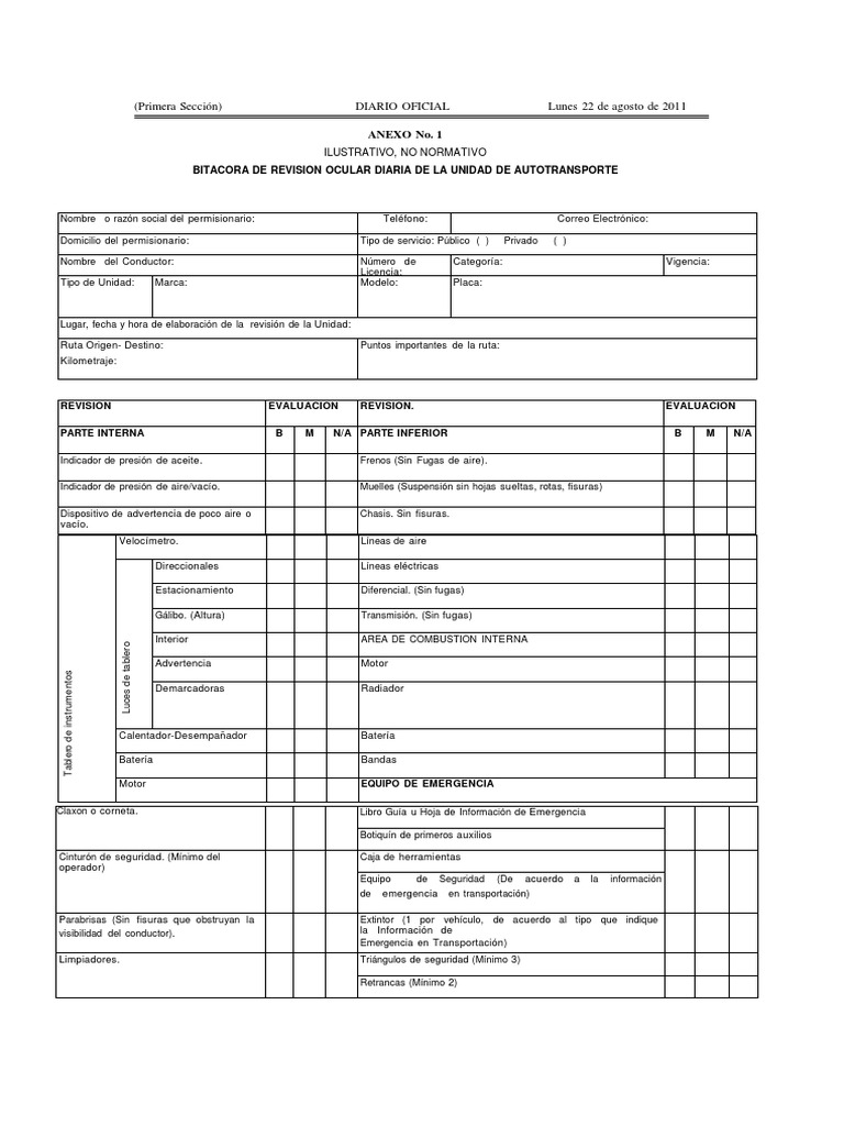Formato Revision Diaria Vehiculos | Coche | Vehículo de motor | Prueba ...