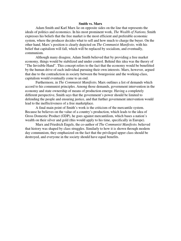 Smith Vs Marx | PDF | Politics