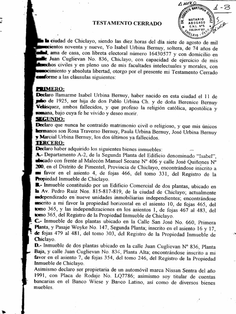 Testamento Cerrado | PDF | Ley de Propiedad | Propiedad