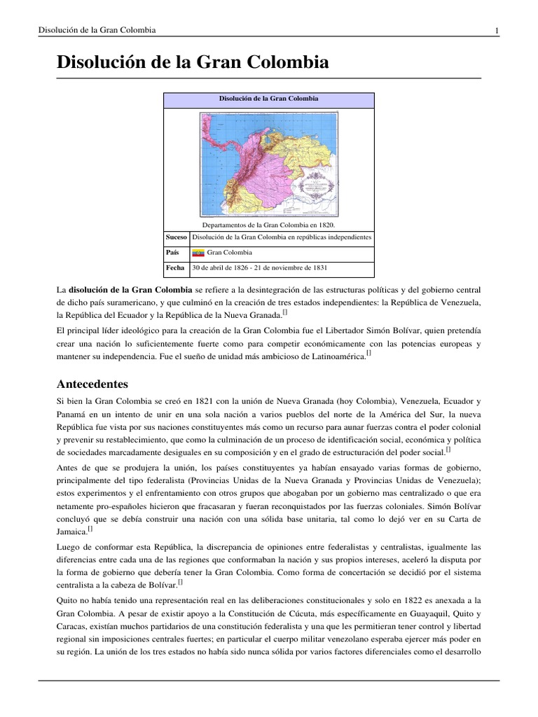 Disolución de la Gran Colombia | Ecuador | Venezuela