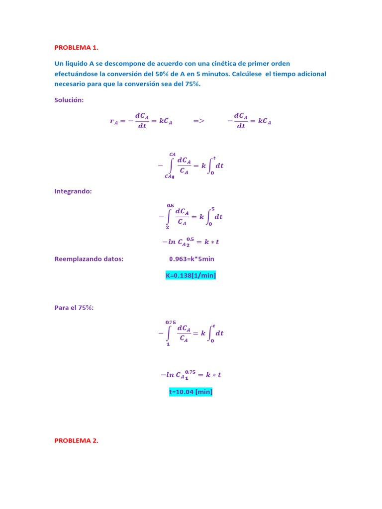 Ejercicios de Cinetica | PDF | Cinética química | Reacciones químicas