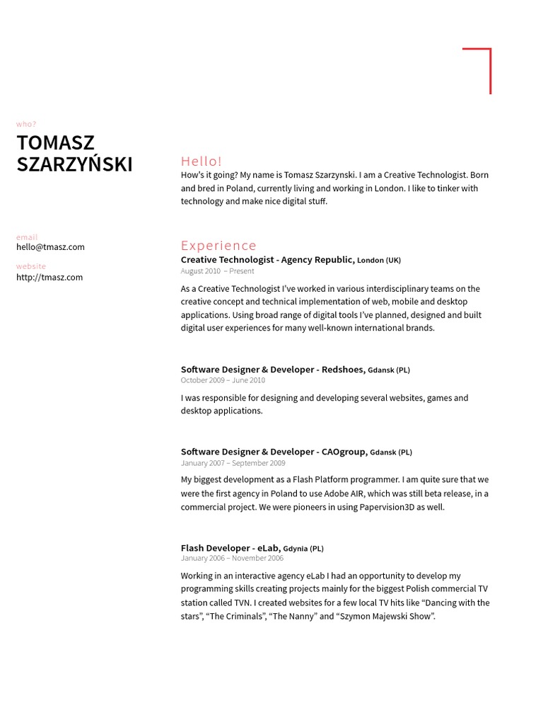 Tomasz Szarzynski - Curriculum Vitae (En) | PDF | Rich Internet Application | Adobe Flash