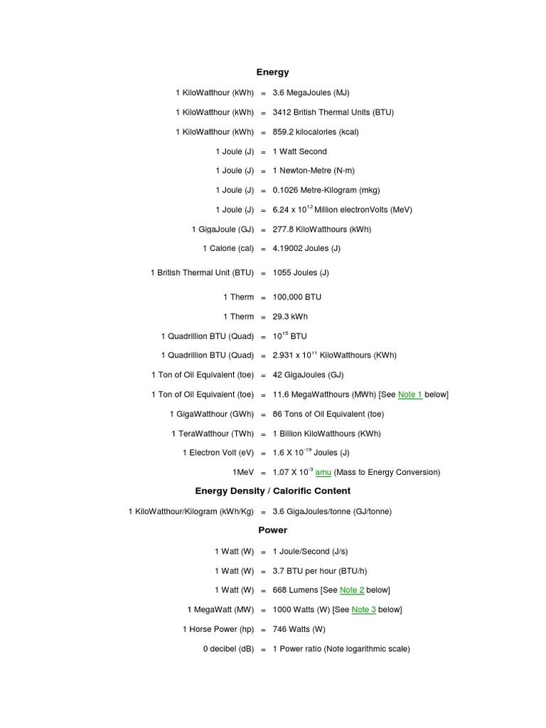 Energy (ELECTRO) Conversion Table | PDF | Mole (Unit) | Kilowatt Hour