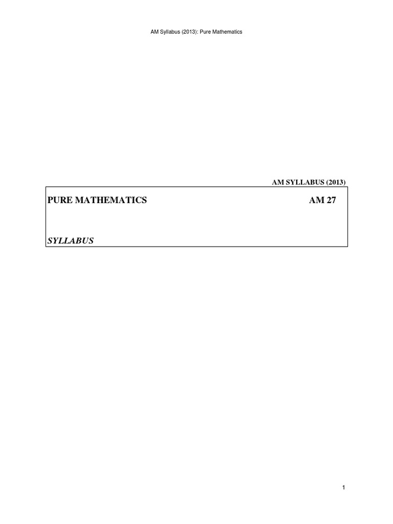 Pure Mathematics AM 27: Syllabus | PDF | Trigonometric Functions ...