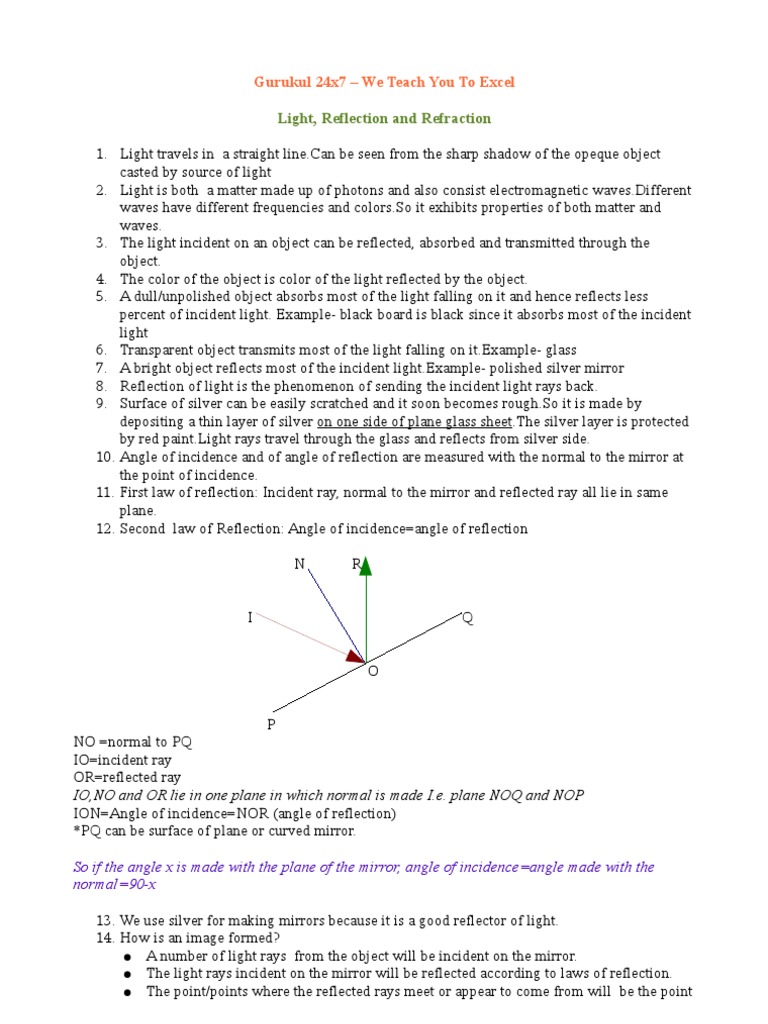 Class 10 Light Reflection & Refraction Guide | PDF | Lens (Optics ...