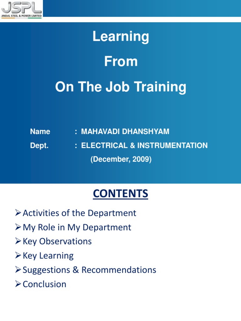 On The Job Training - Presentation - Dec '09 | PDF | Electrical ...