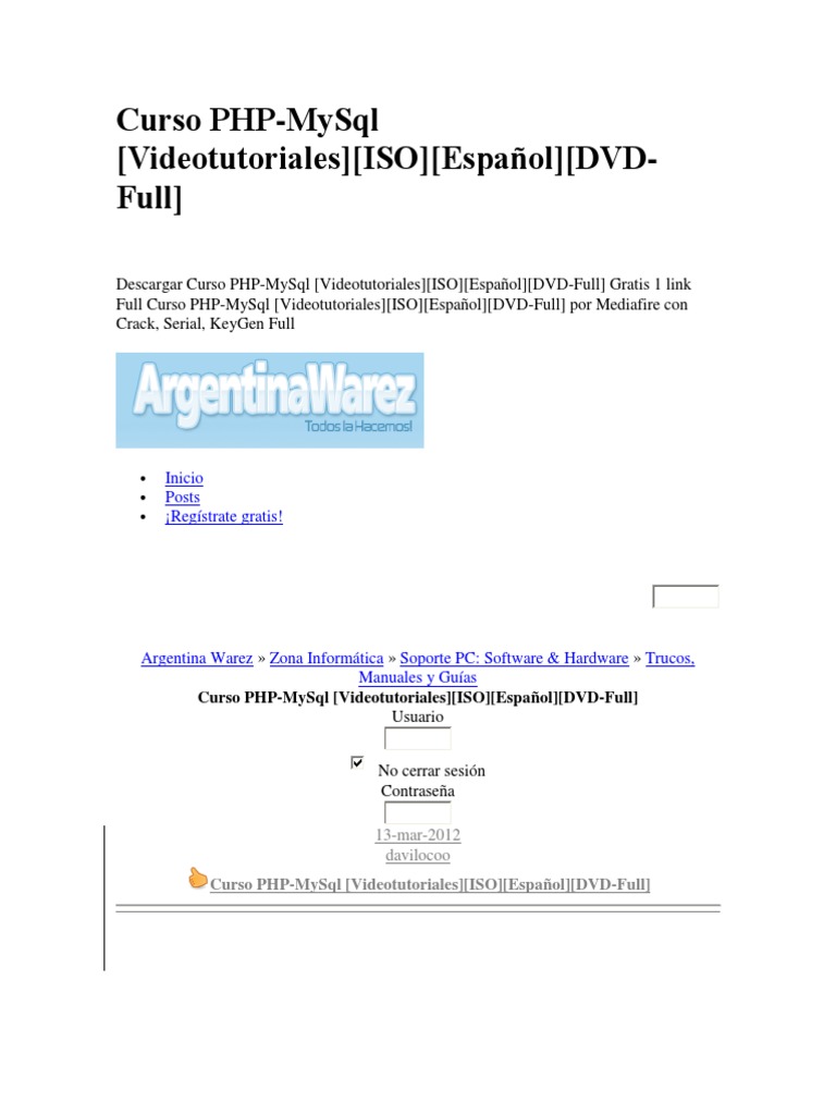 Curso PHP y MySQL: Videotutoriales Gratis | PDF | Php | Red mundial