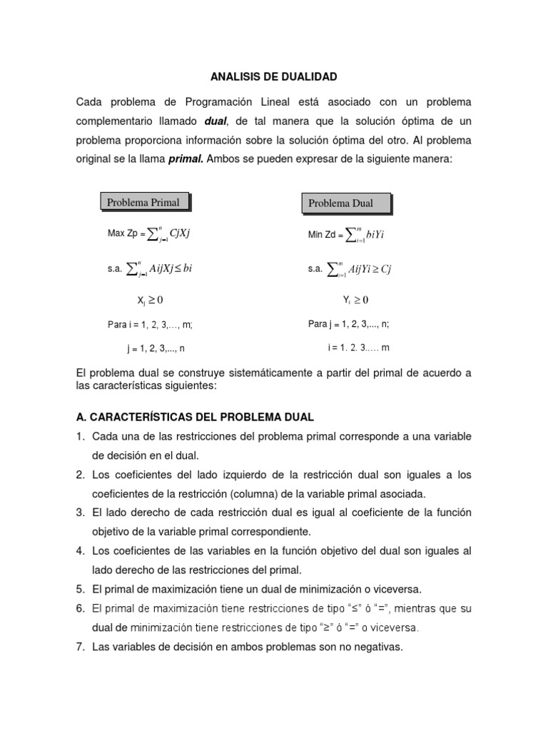 Analisis de Dualidad | PDF | Programación lineal | Enseñanza de matemática