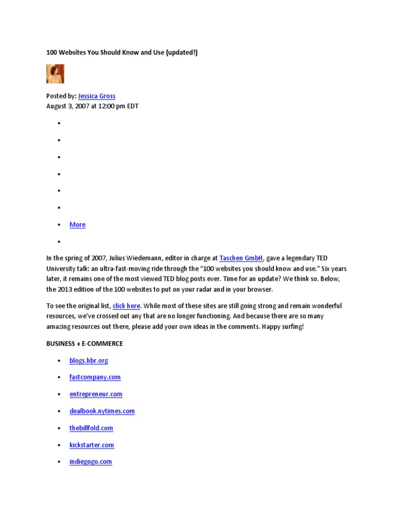 100 Websites You Should Know and Use | PDF | Websites | Cyberspace