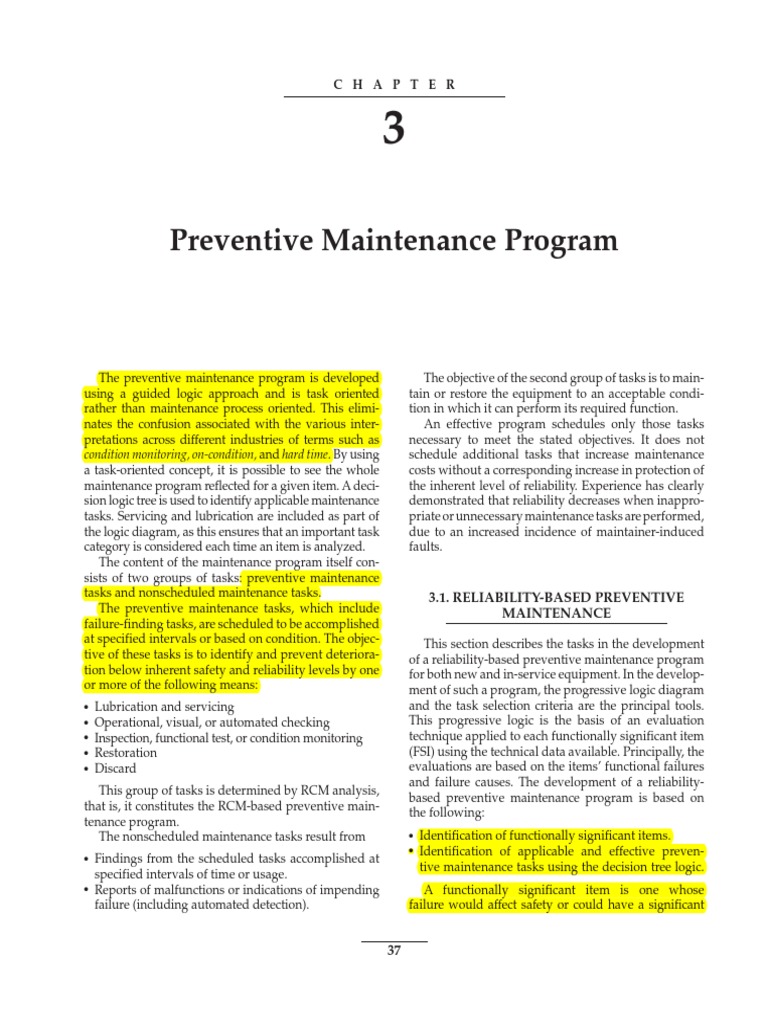 Preventive Maintenance Program: Condition Monitoring, On-Condition, and ...