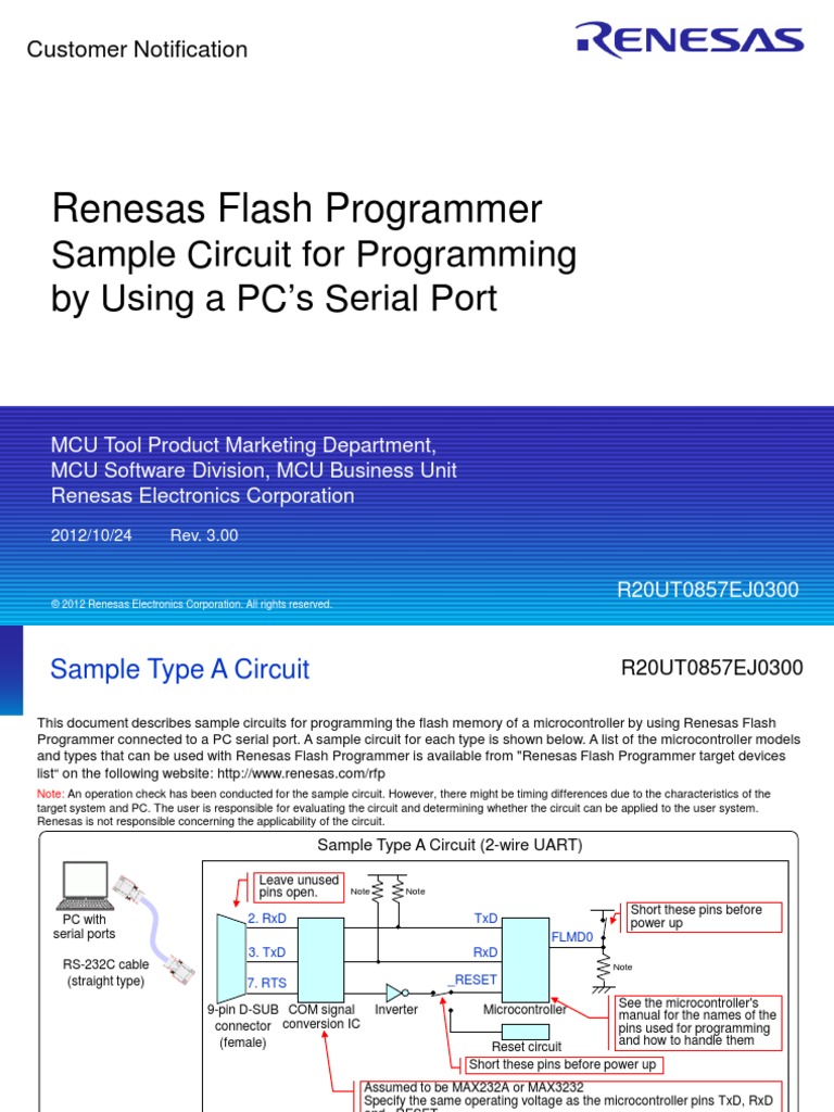 Renesas Flash Programmer Sample Circuit For Programming PC Serial PDF ...