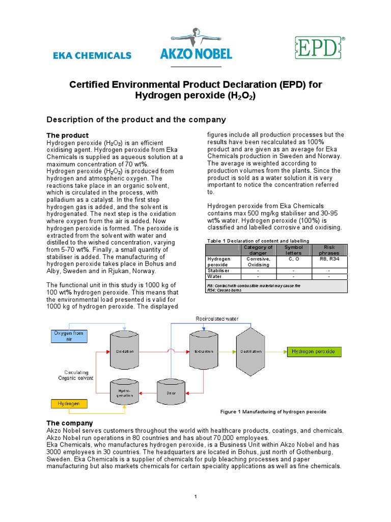 EPD H2O2-Eka Chemicals | PDF | Hydrogen Peroxide | Hydrogen