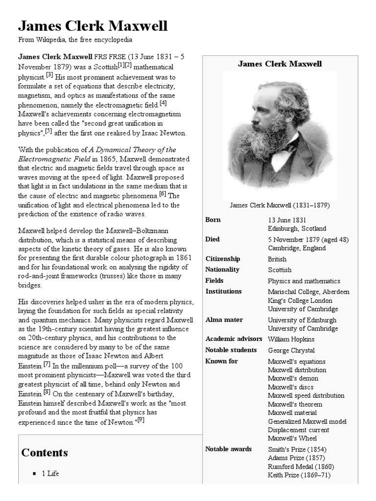 James Clerk Maxwell - Wikipedia, The Free Encyclopedia | PDF | Social ...