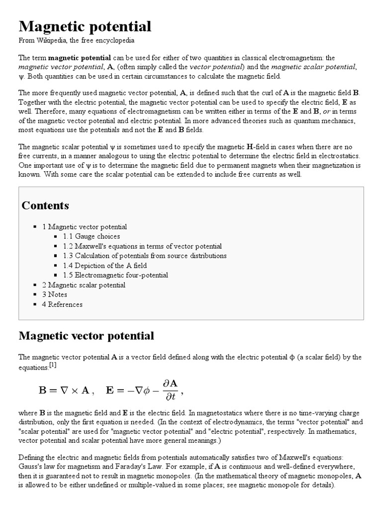 Magnetic Potential - Wikipedia, The Free Encyclopedia | PDF | Field ...