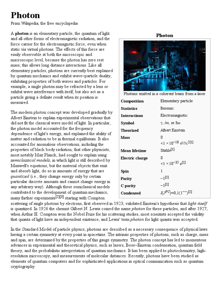 Photon - Wikipedia, The Free Encyclopedia | PDF | Physical Sciences ...