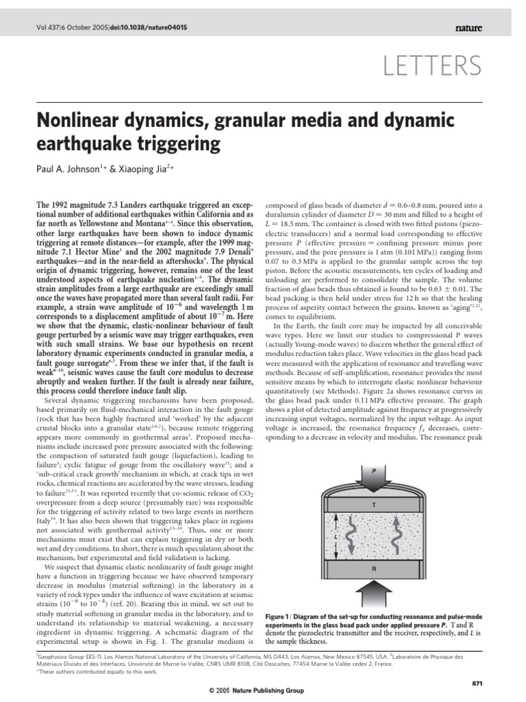Letters: Nonlinear Dynamics, Granular Media and Dynamic Earthquake ...