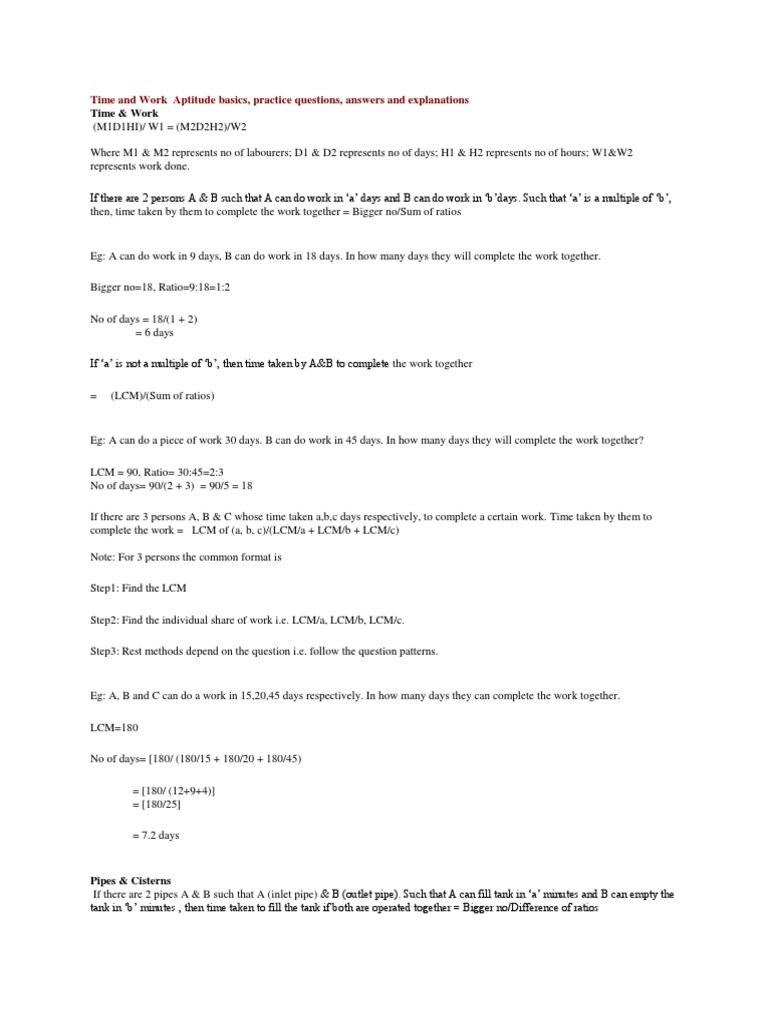 Time & Work: Time and Work Aptitude Basics, Practice Questions, Answers ...