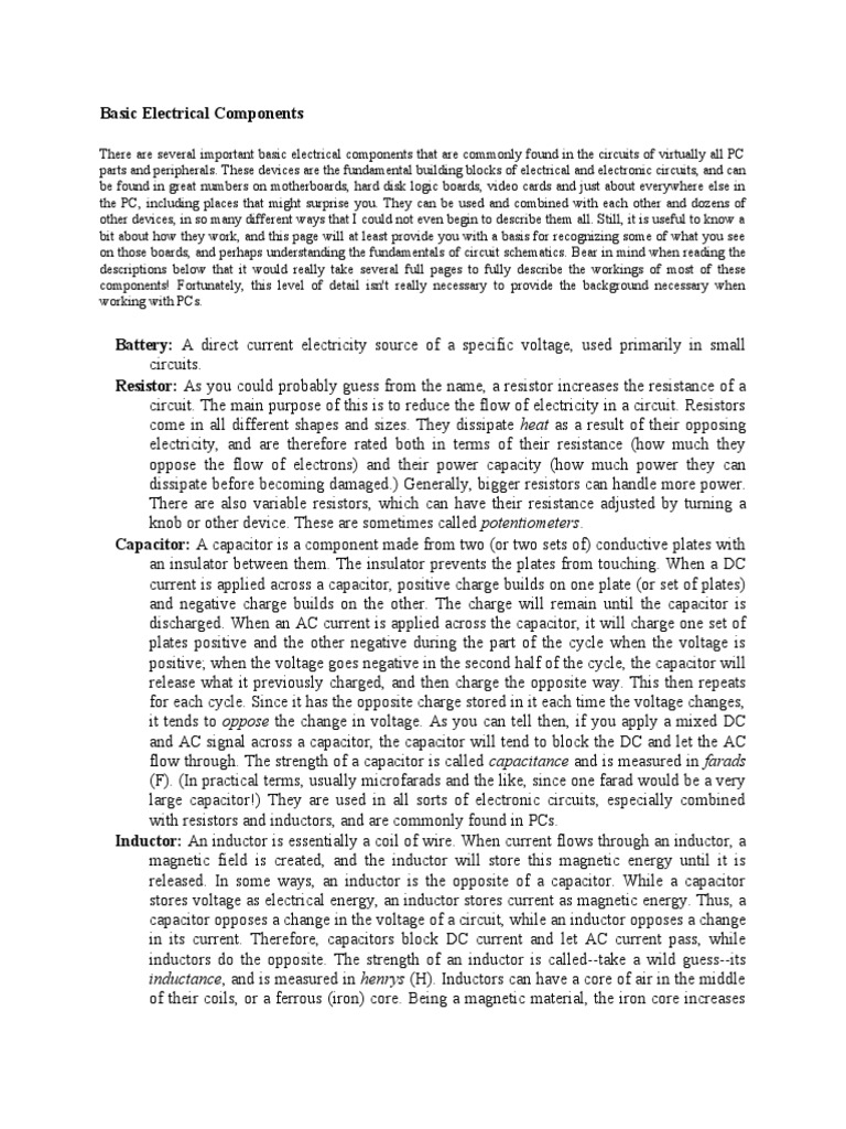 Basic Electrical Components | PDF | Inductor | Capacitor