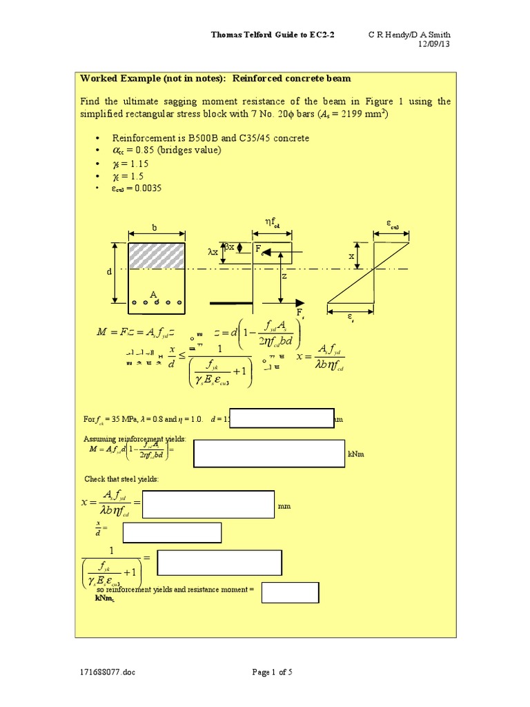 Worked Example (Not in Notes) : Reinforced Concrete Beam: Z F A Z F M ...