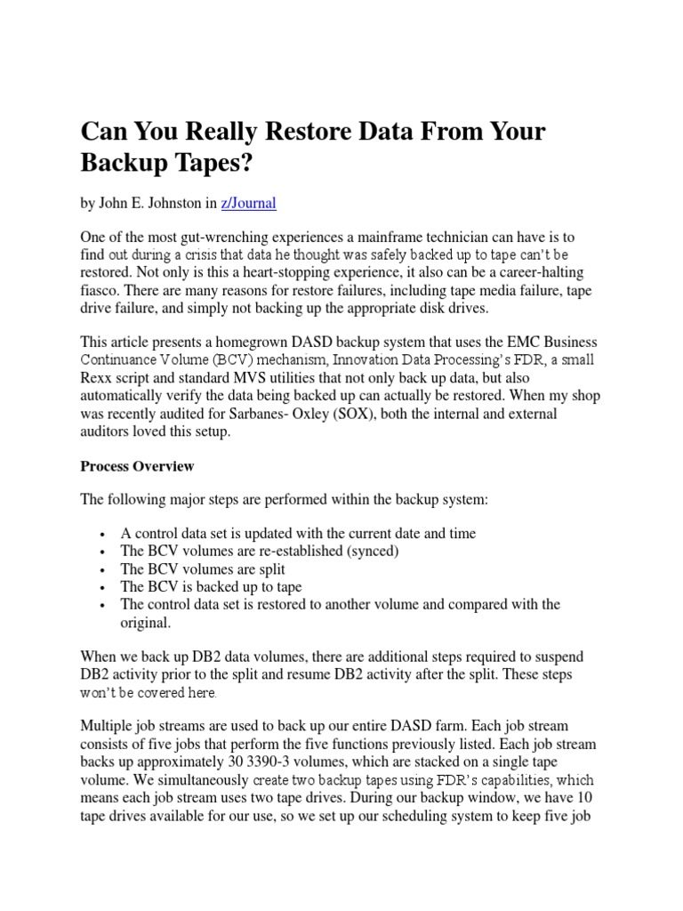 zOS JCL Restore | PDF | Backup | Areas Of Computer Science