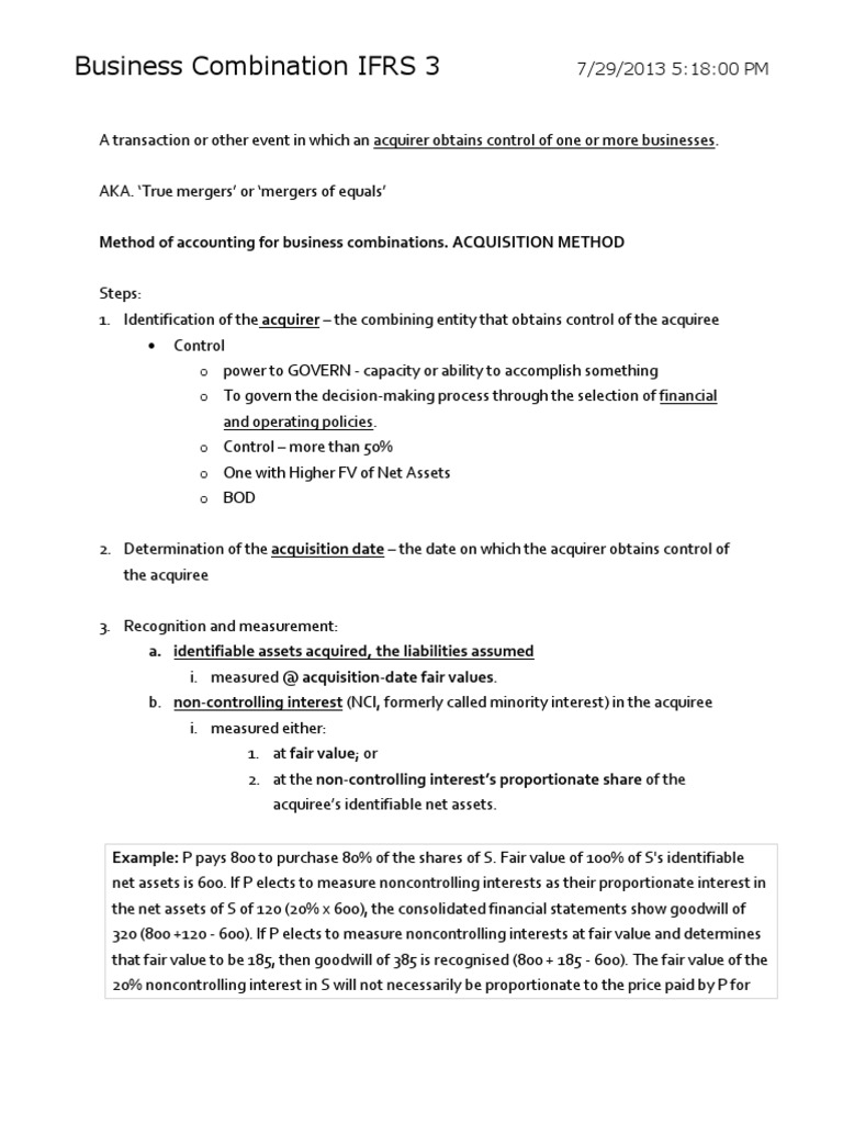Business Combination IFRS 3: Method of Accounting For Business ...