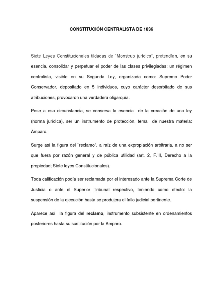 Constitución Centralista De 1836 Pdf